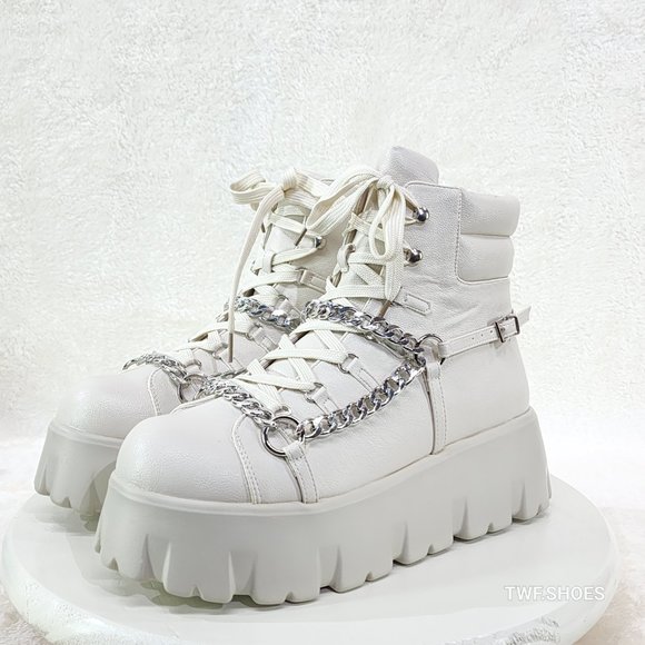 Cape Robbin | Shoes | Emo Stomp 2 Platform Stomper Ankle Boots With Chain Design Off White ...